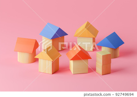 House of building blocks pink background - Stock Illustration [92749694 ...