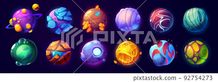 Alien planets colorful vector cartoon set-插圖素材 [92754273] - PIXTA圖庫