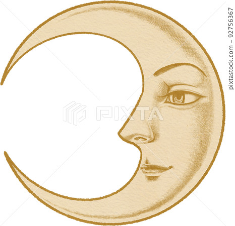 moon with face in line drawing - Stock Illustration [92756367] - PIXTA