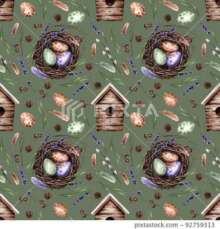 Seamless pattern with bird's nest and eggs for... - Stock Illustration ...
