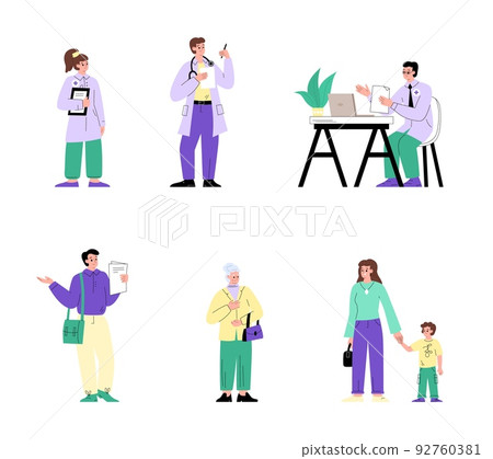 Patients and doctors characters set, flat... - Stock Illustration ...