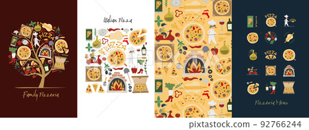 Pizzeria design elements. Pizza concept tree,... - Stock Illustration ...