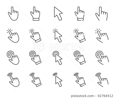 Click pointer line icons. Mouse cursor, hand... - Stock Illustration ...
