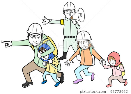 Family evacuating due to a disaster - Stock Illustration [92778932] - PIXTA