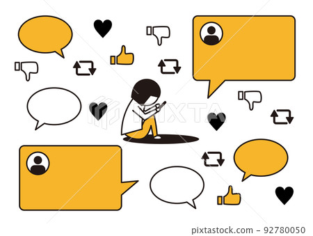 Girl with smartphone addiction _ line drawing... - Stock Illustration ...