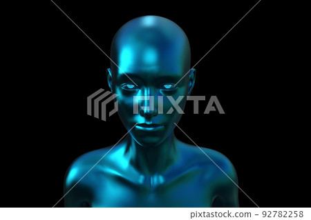 3d illustration. Portrait of a blue bald woman... - Stock Illustration ...