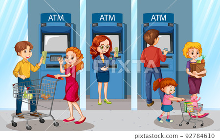 People withdraw money from atm machine - Stock Illustration [92784610] - PIXTA