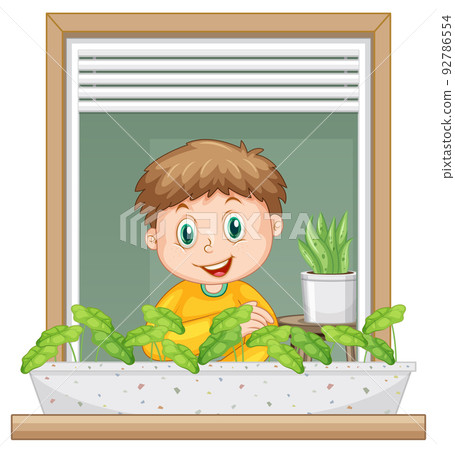 View through the window of a boy cartoon character - Stock Illustration ...
