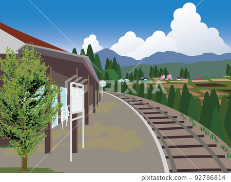 Summer scenery and passengers of rural railway... - Stock Illustration ...