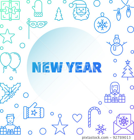 New Year creative blue vector linear square frame - Stock Illustration ...