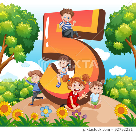 Five kids with number five cartoon - Stock Illustration [92792251] - PIXTA
