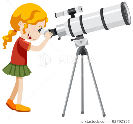 Little girl looking through telescope - Stock Illustration [92792565 ...