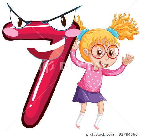 A girl with number seven cartoon-插圖素材 [92794566] - PIXTA圖庫