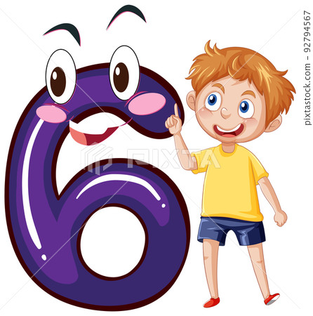 A boy with number six cartoon - Stock Illustration [92794567] - PIXTA