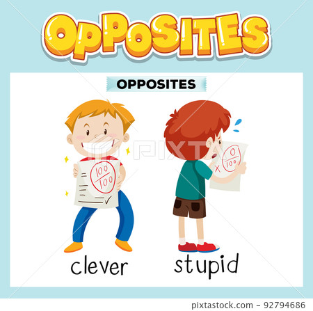 Opposite English words with clever and stupid - Stock Illustration ...