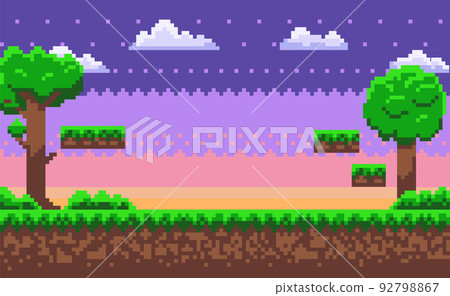 Adventure Map, Pixel Game, Green Nature Vector - Stock Illustration ...