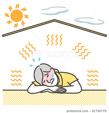 Senior woman suffering from heat stroke indoors... - Stock Illustration ...