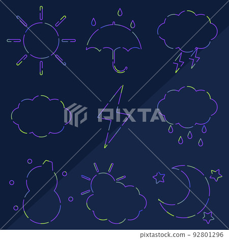 Dashed line weather icon set of 9 types purple - Stock Illustration ...