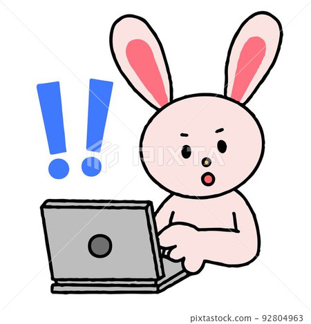 A rabbit working on a computer is surprised - Stock Illustration ...
