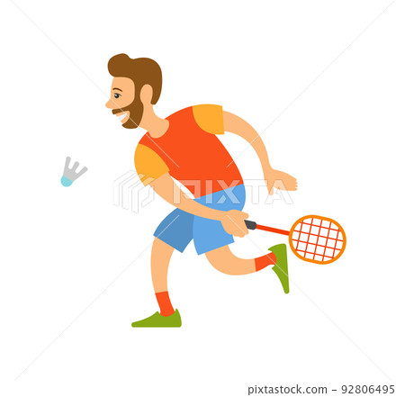 Badminton Player with Racket Hitting Shuttlecock - Stock Illustration ...
