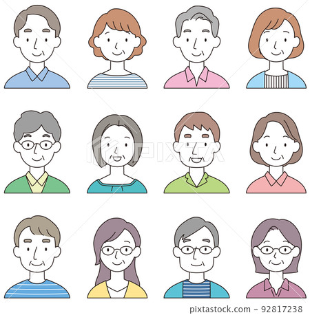 Middle-aged man and woman face icon set - Stock Illustration [92817238 ...