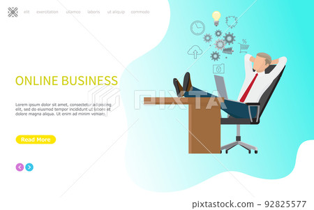 Online Business Web Poster, Man Sitting at Table-插圖素材 [92825577] - PIXTA圖庫