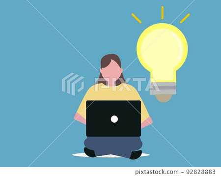Thinking woman working on a personal computer - Stock Illustration ...
