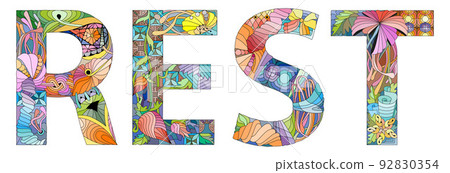 REST word. Hand drawn lettering. Vector text. - Stock Illustration ...