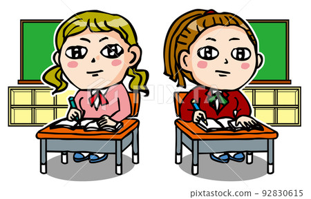 Two cute schoolgirls taking a class in uniform - Stock Illustration ...