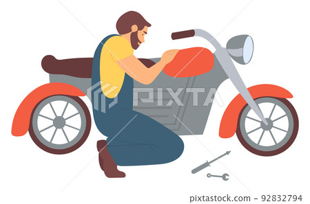 Man Repairing Motorcycle Isolated Vector Character - Stock Illustration ...