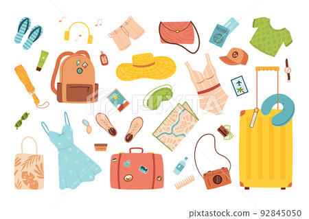 Summer beach clothes. Girl holiday stuff for... - Stock Illustration ...
