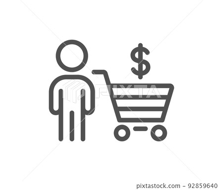Buyer with shopping cart line icon. Customer...-插圖素材 [92859640] - PIXTA圖庫
