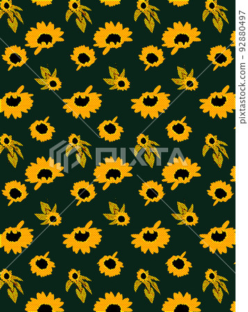 Floral pattern retro sunflower - Stock Illustration [92880497] - PIXTA