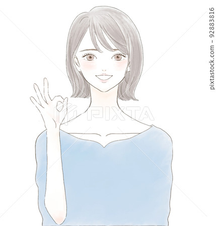 OK sign woman smiling bob - Stock Illustration [92883816] - PIXTA