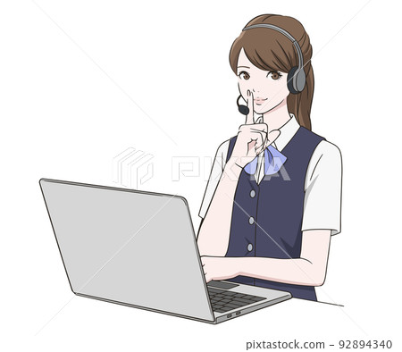 A call center woman who puts her index finger... - Stock Illustration ...