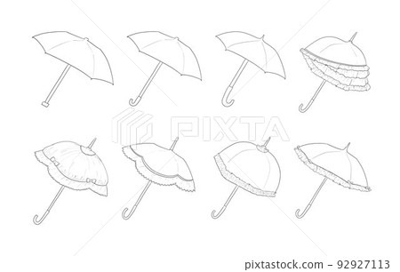 Umbrella line drawing illustration set - Stock Illustration [92927113 ...