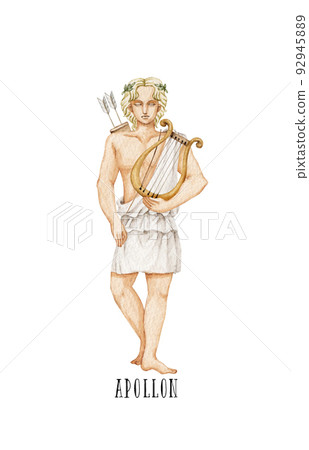 Greek mythology god Apollo watercolor illustration - Stock Illustration ...