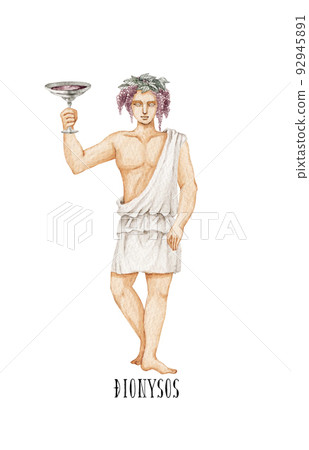 Greek mythology god Dionysus watercolor... - Stock Illustration ...