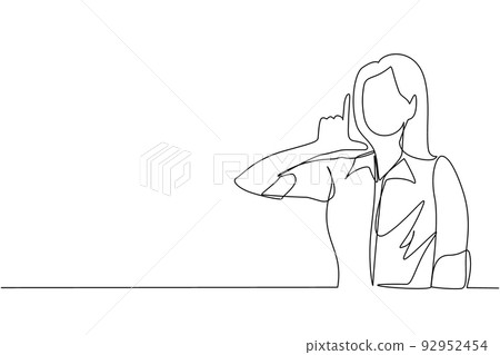 Single one line drawing unhappy woman showing... - Stock Illustration ...