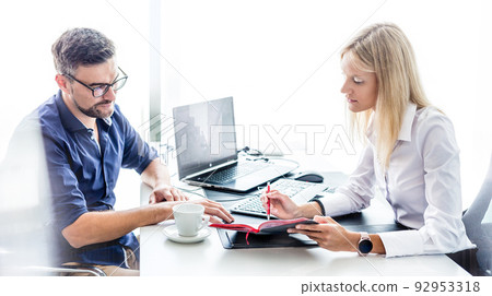 Business meeting. Client consulting. Confident... - Stock Photo ...