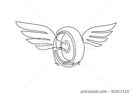 Single one line drawing wheel with wings....-插圖素材 [92957319] - PIXTA圖庫