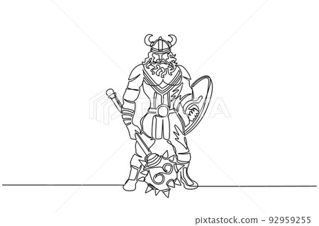 Single continuous line drawing man warrior... - Stock Illustration ...