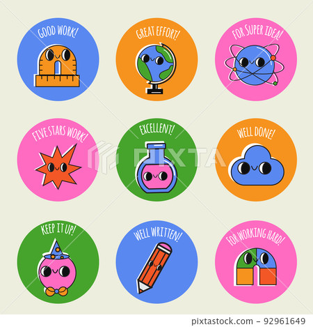 School labels for teachers. Award stickers with... - Stock Illustration ...