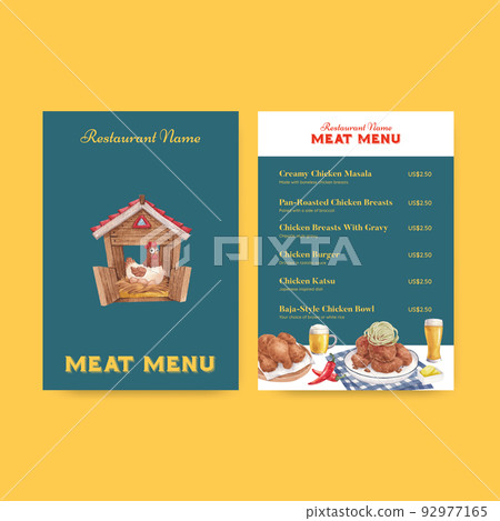 Menu template with chicken farm food... - Stock Illustration [92977165 ...