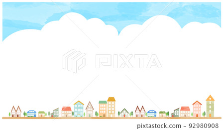 Cityscape frame with cute houses - Stock Illustration [92980908] - PIXTA