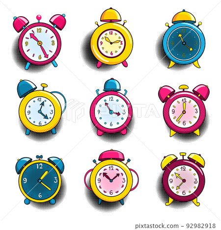 Set of comic alarm clocks. Pop art colorful and... - Stock Illustration [92982918] - PIXTA