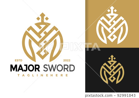 Letter M Sword Logo Design, brand identity... - Stock Illustration ...