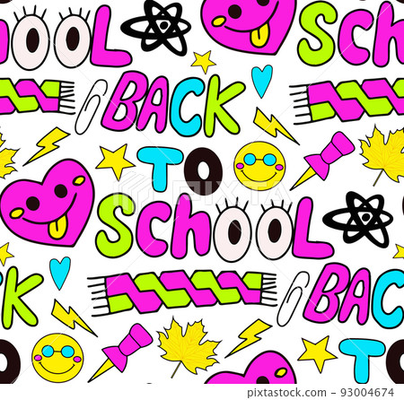 Back to school groovy pattern in retro 70s... - Stock Illustration ...