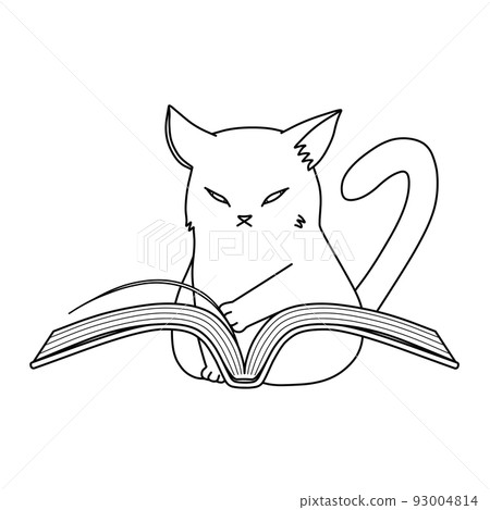 Cat turning the page of a book (line drawing) - Stock Illustration ...