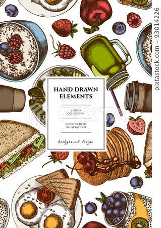 Breakfast pattern card design. Hand drawn... - Stock Illustration ...